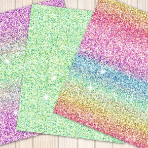 Rainbow Glitter Digital Papers - Pastel Ombre Glitter Seamless Patterns ...
