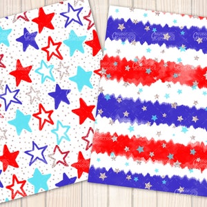 4th of July Digital Papers - 12 Watercolor Independence Day Seamless ...
