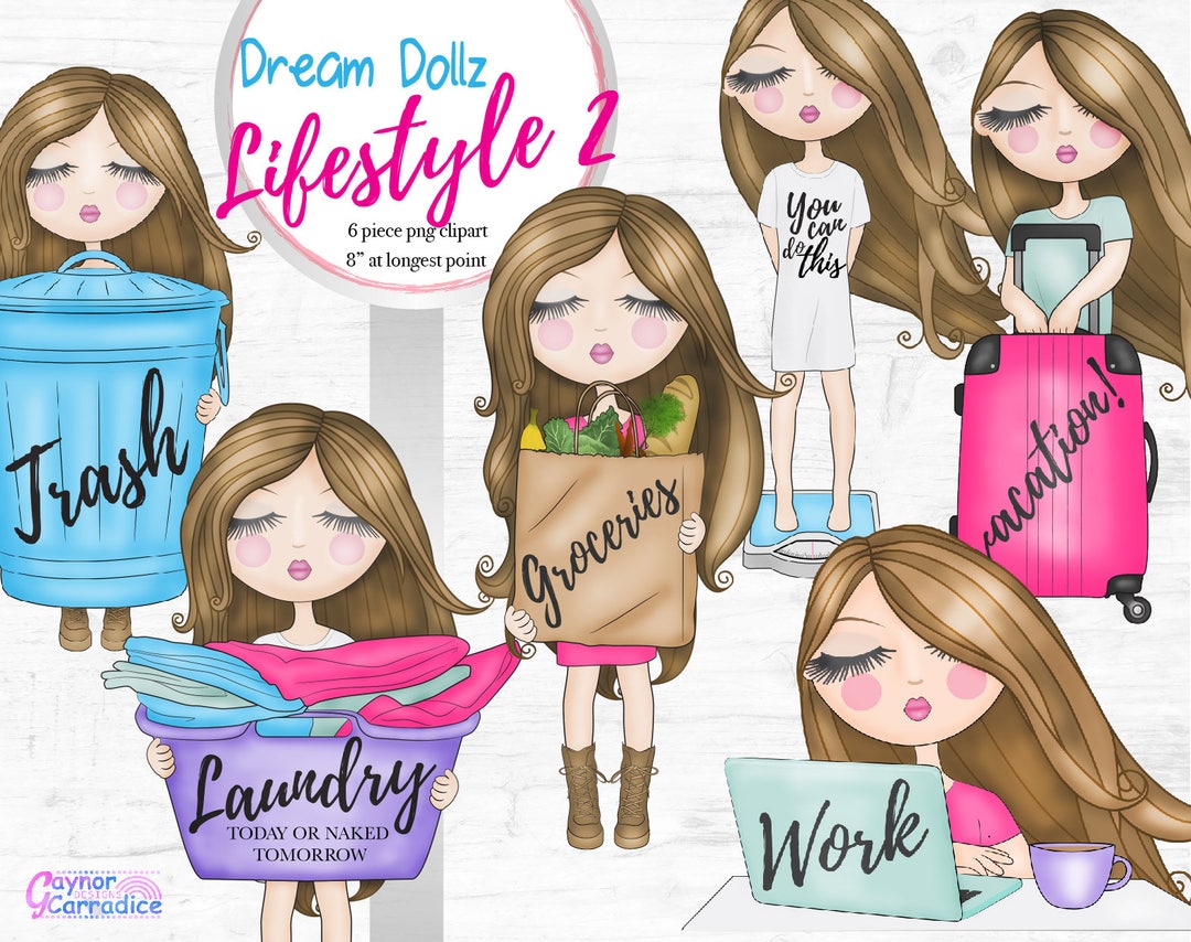 Brunette Hair Girl Clipart Planner Icon Cute Doll Clip Art Stickers ...