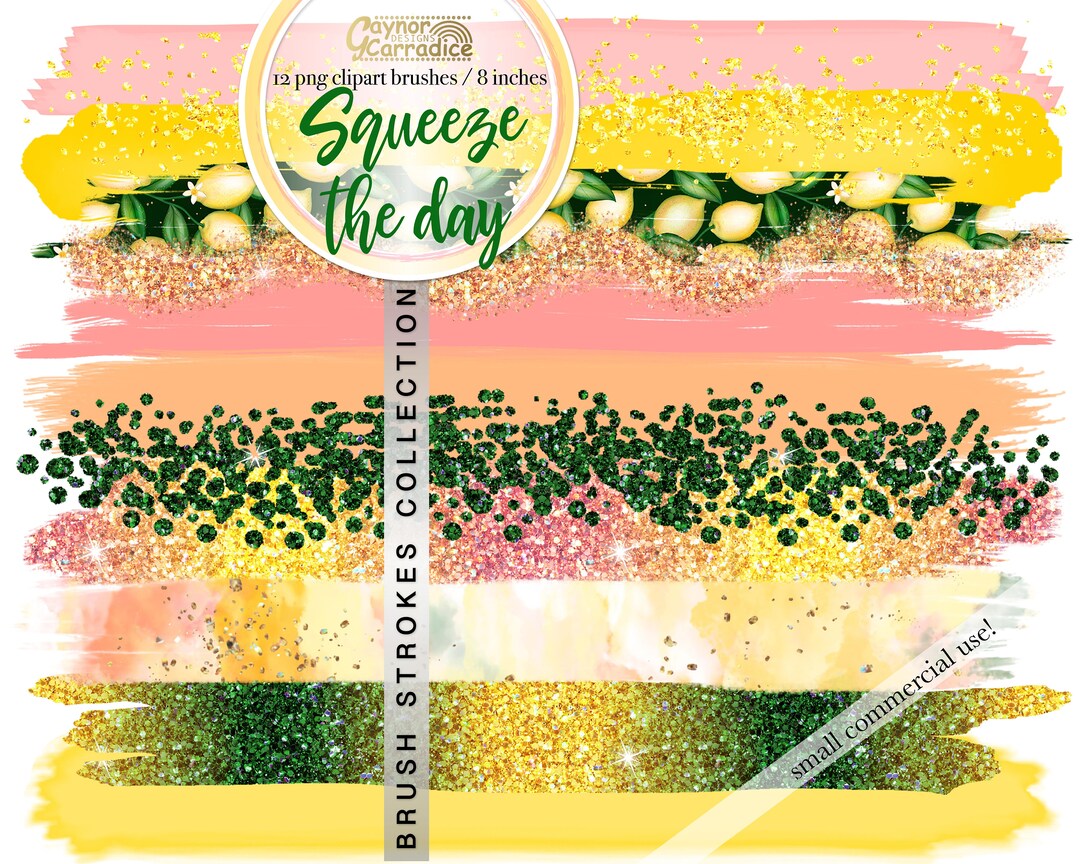 Summer Brush Strokes Clipart - Bright Lemon Glitter Paint Brushes ...