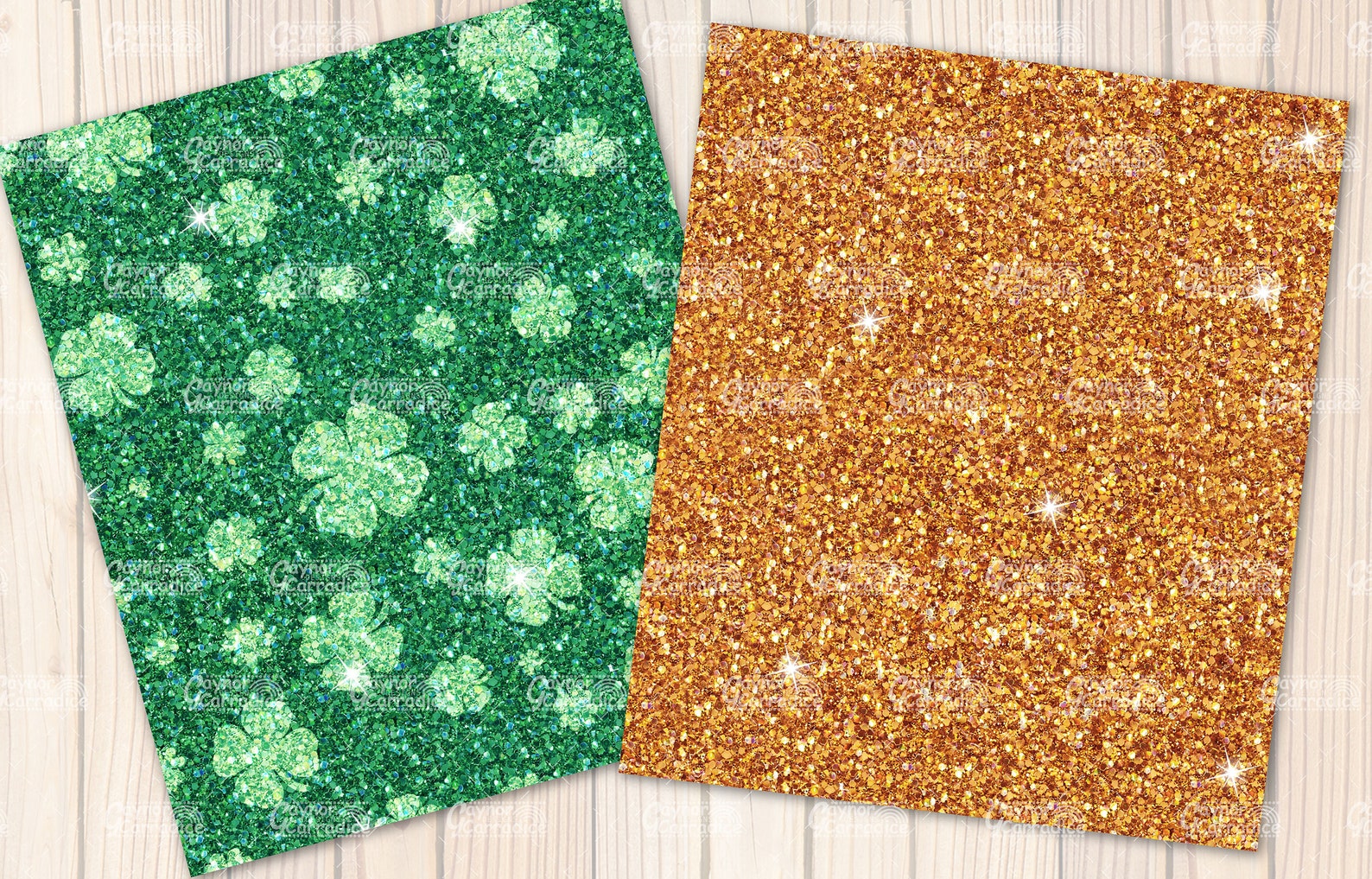 St Patricks Day Glitter Digital Papers Green and Orange - Etsy
