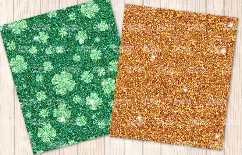 St Patricks Day Glitter Digital Papers Green and Orange - Etsy