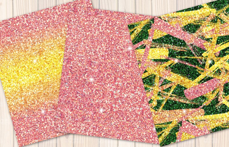 Lemon Glitter Digital Papers - Yellow, Green, Orange, Rose Gold Ombre ...
