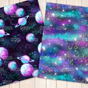 New Year Digital Papers - 12 Watercolor Space Seamless Patterns, Galaxy ...