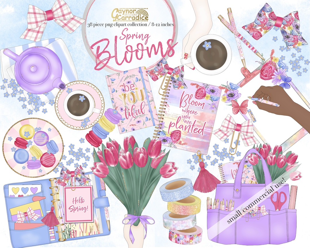 Spring Blooms Clipart - 38 Piece Planner Graphics- Flat Lay ...