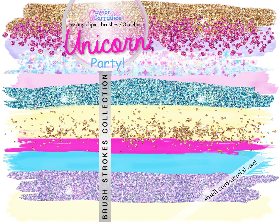Unicorn Brushes Clipart Brush Strokes Clip Art Glitter Brushes ...