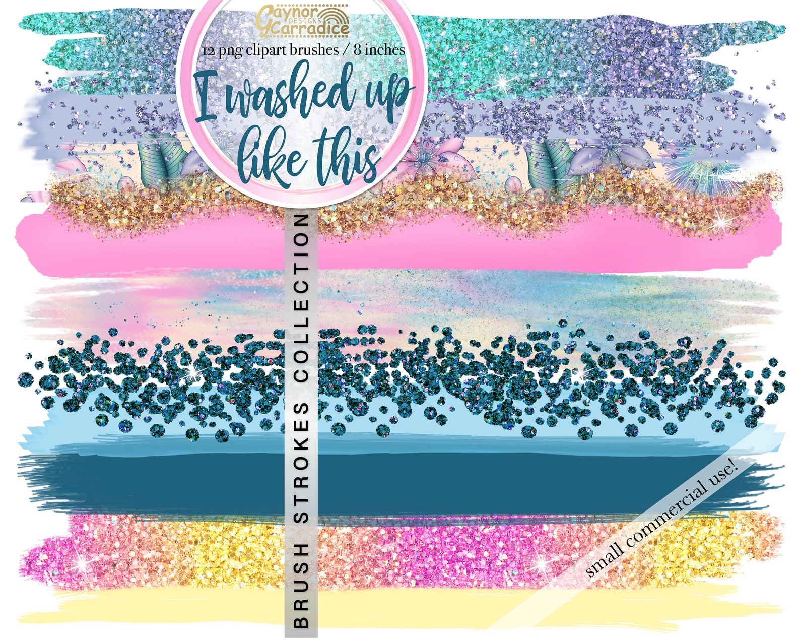 Mermaid Brush Strokes Clipart Bright Summer Glitter Paint | Etsy