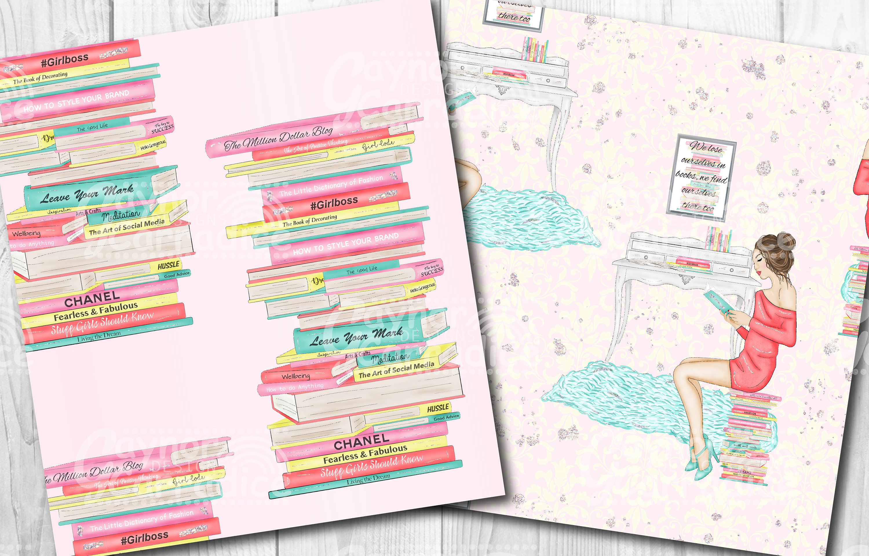 Book Fashion Digital Paper Book Lover Digital Paper Girl | Etsy