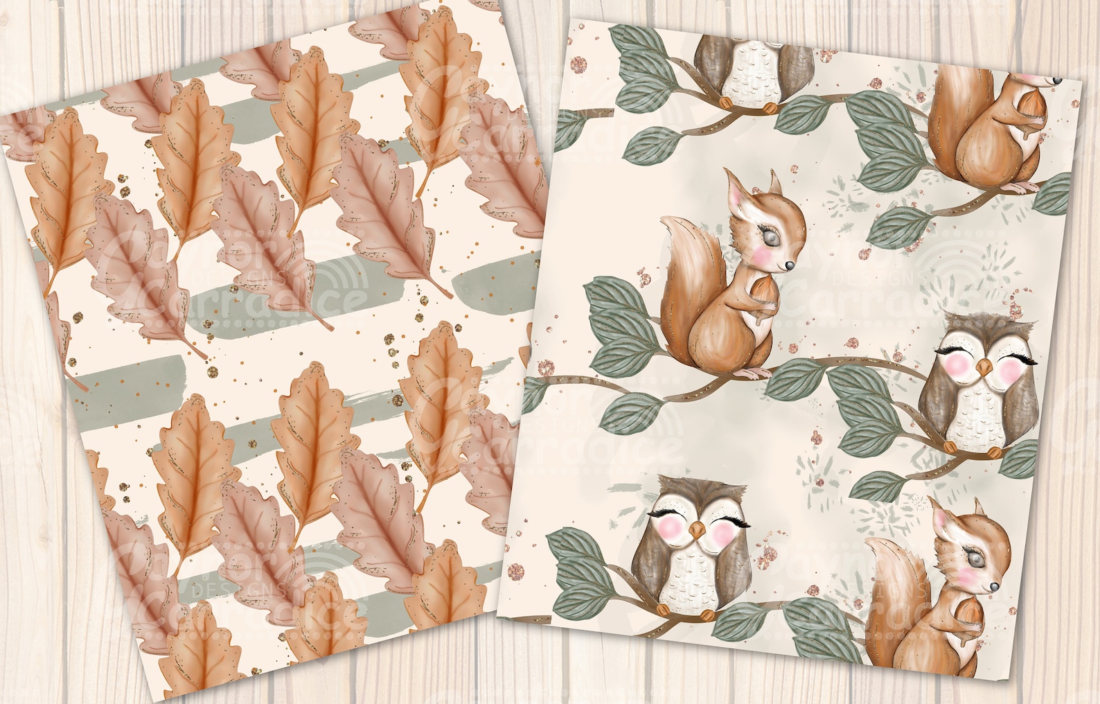 Woodland Animals Digital Papers Watercolor Autumn Seamless - Etsy
