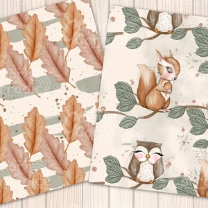 Woodland Animals Digital Papers, Watercolor Autumn Seamless Patterns ...