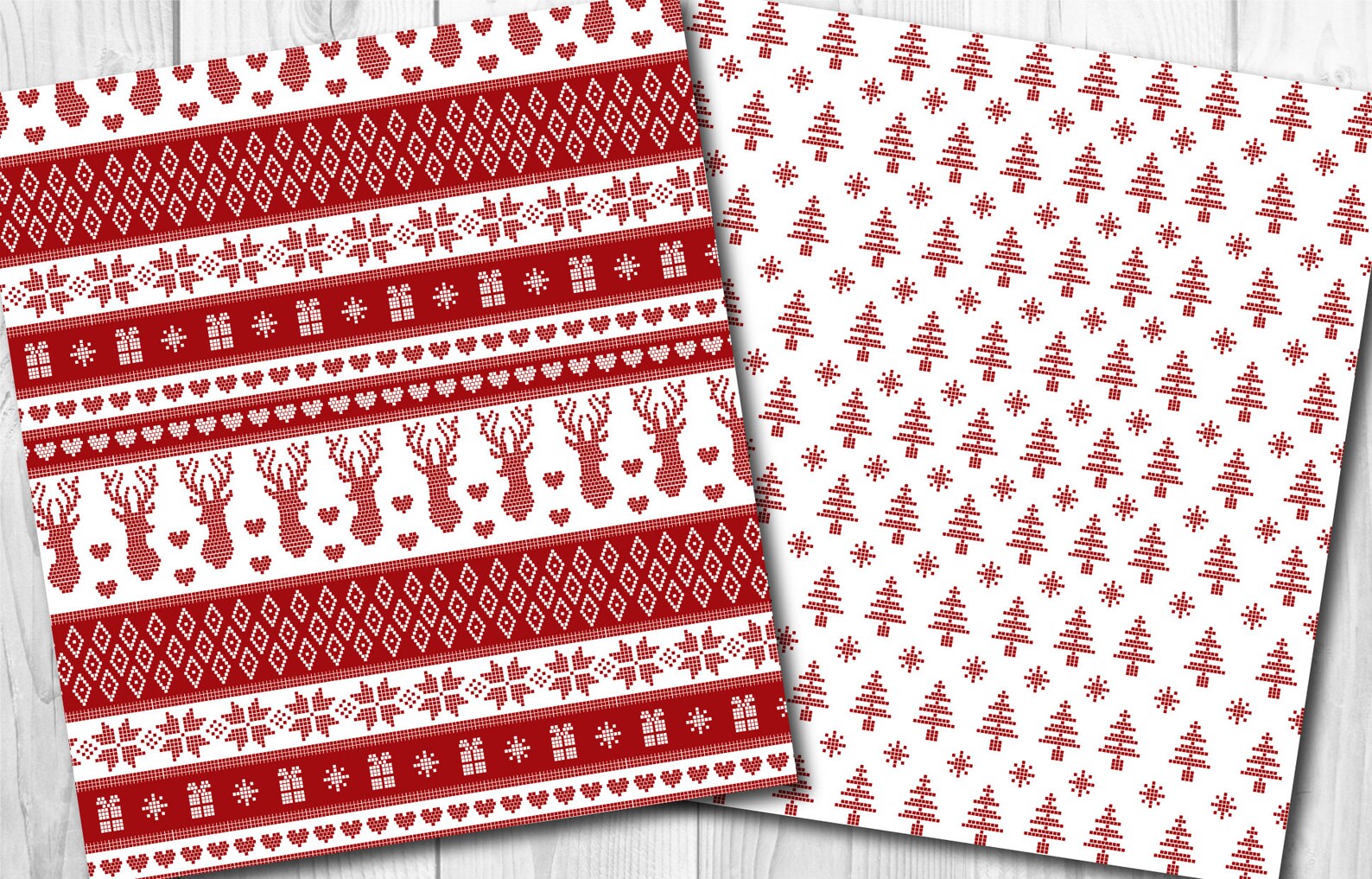 Nordic Christmas Digital Papers, Christmas Fair Isle Digital Papers ...