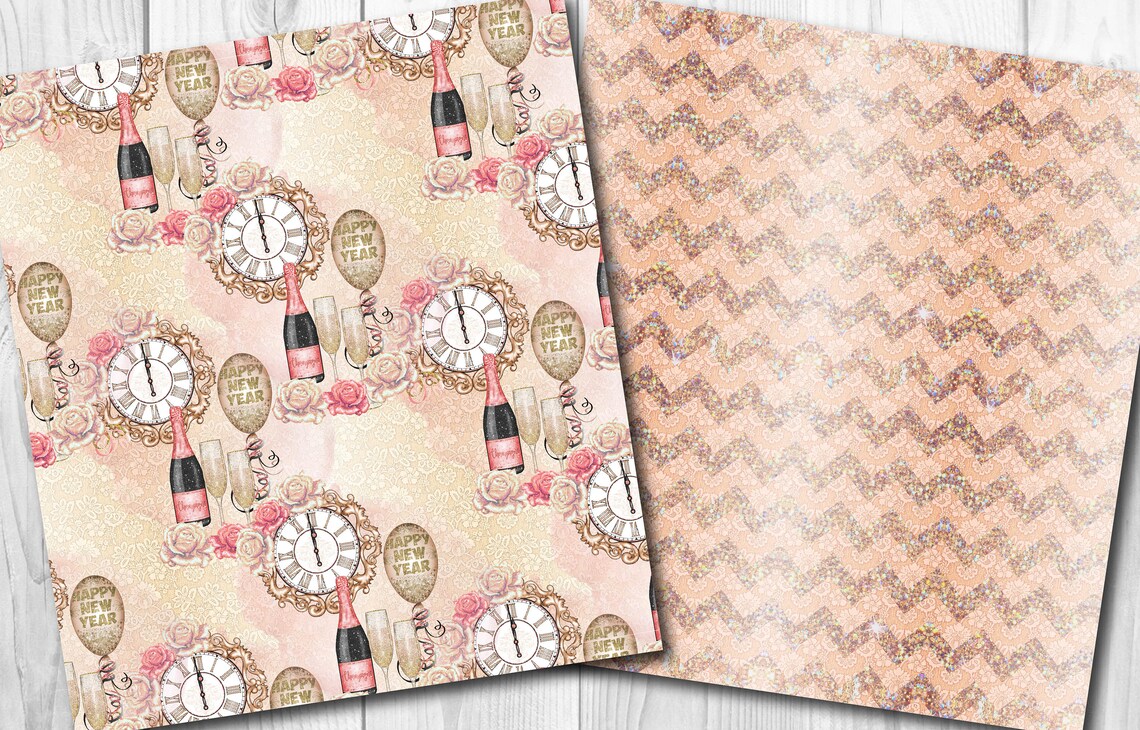 New Years Eve Digital Paper Party Seamless Patterns Rose Gold Paper ...