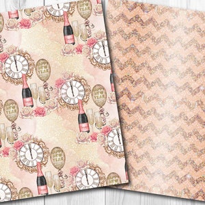New Years Eve Digital Paper Party Seamless Patterns Rose Gold Paper ...