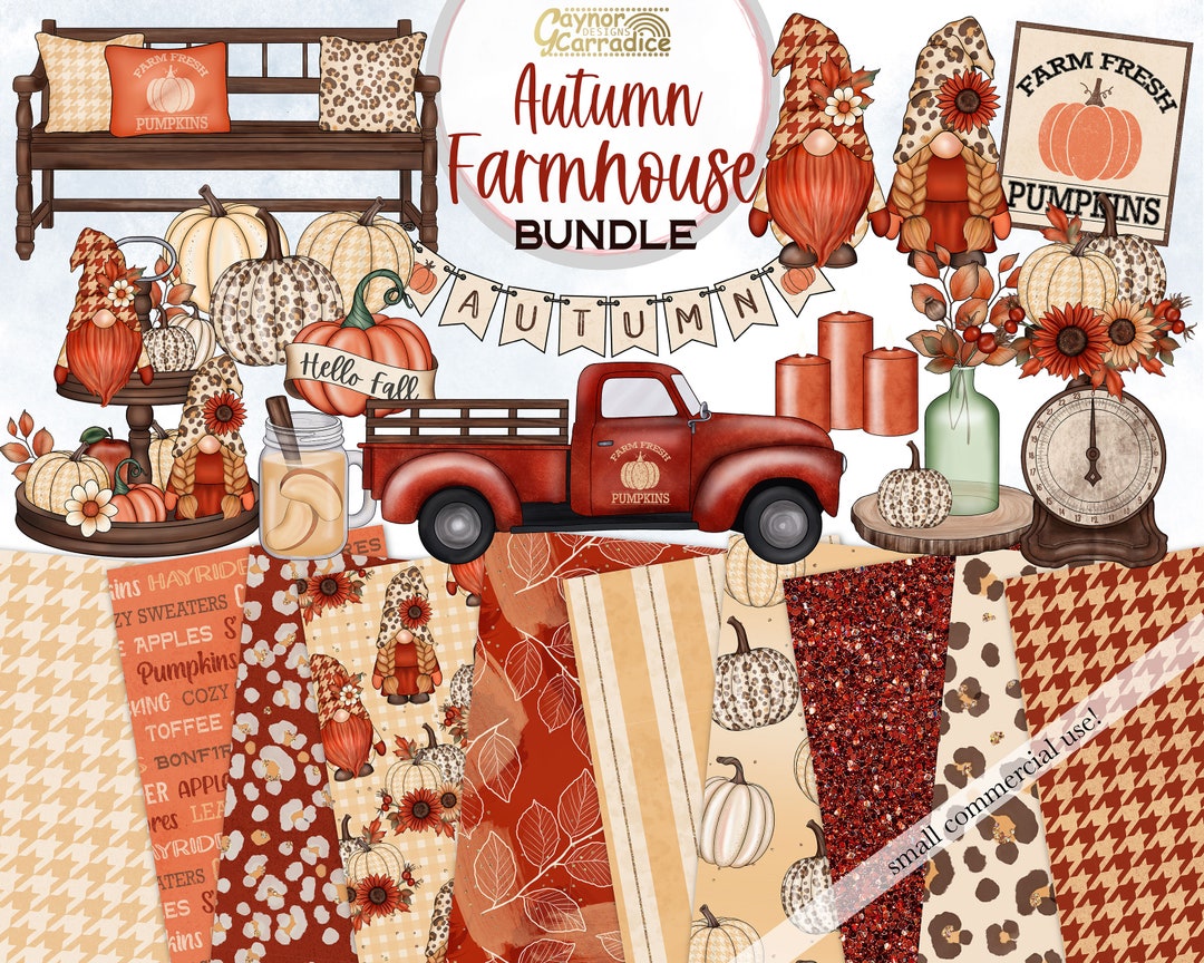 Autumn Farmhouse Clipart Bundle - Fall Digital Paper / Fall Clipart ...