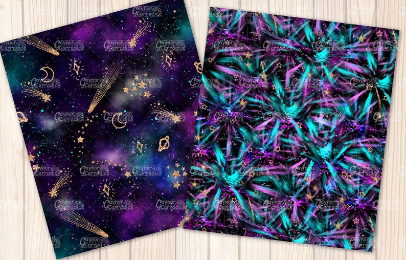 New Year Digital Papers - 12 Watercolor Space Seamless Patterns, Galaxy ...