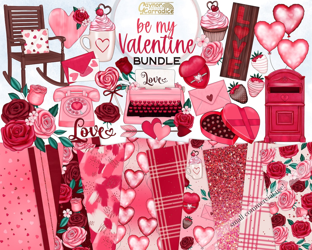 Valentines Clipart Bundle - Valentine Digital Paper / Valentine's ...