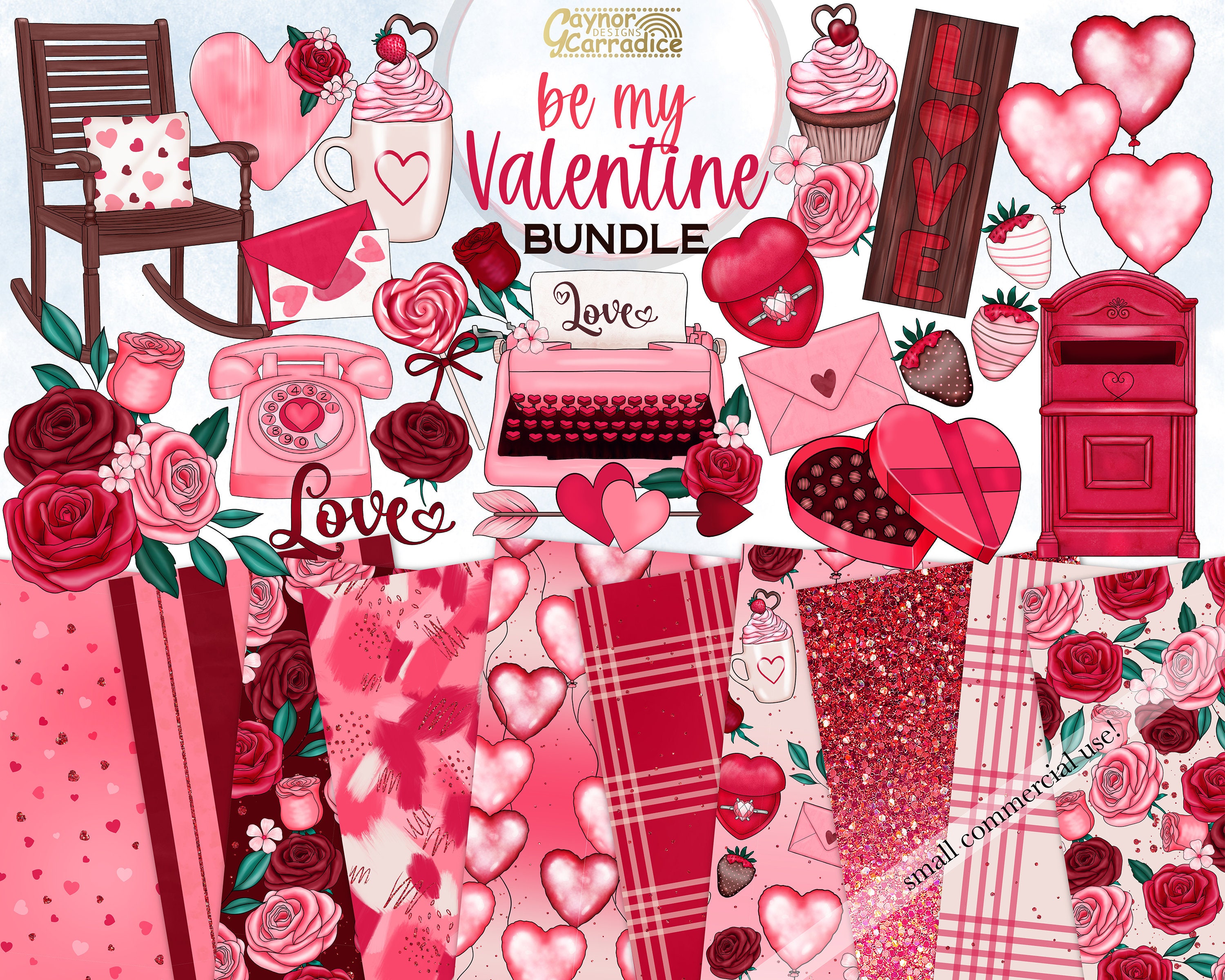 Valentines Clipart Bundle Valentine Digital Paper / - Etsy
