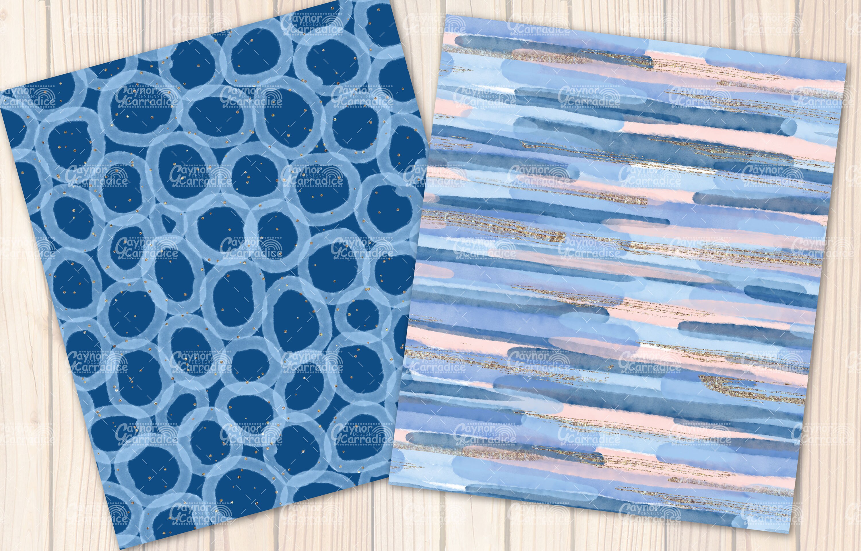 Tranquil - 12 Watercolor Digital Papers - Blue Seamless Patterns ...