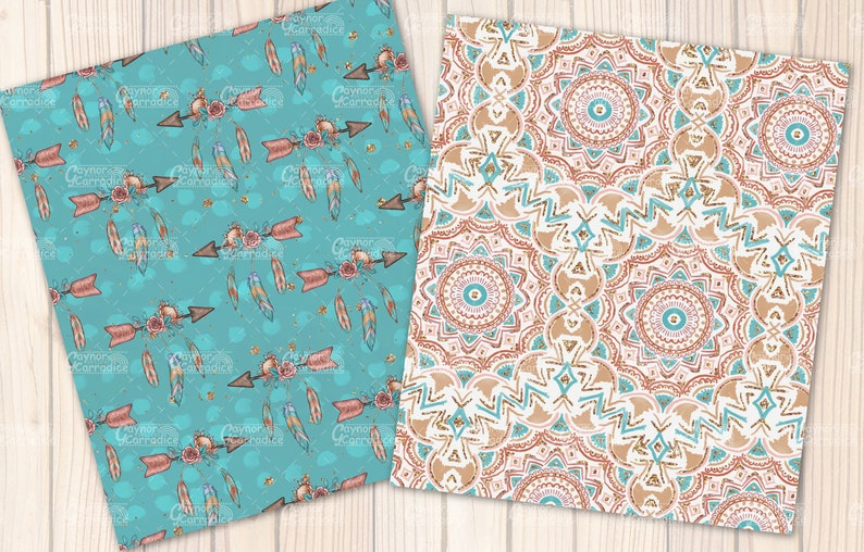 Boho Beach - Abstract and Floral Boho Digital Papers - 12 Watercolor ...