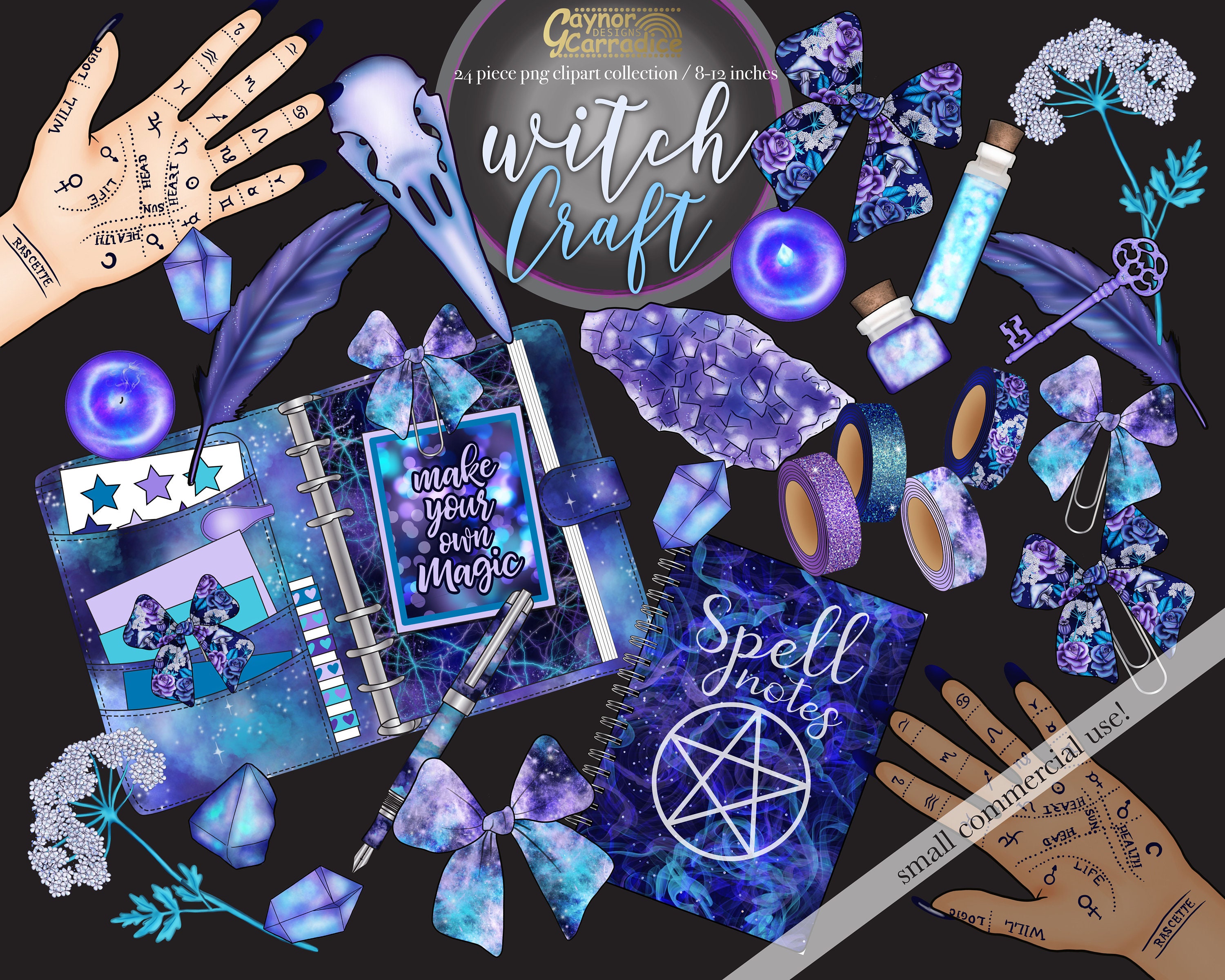Witchcraft Planner Clipart - 24 Piece Witch Inspired Flat Lay Graphics ...