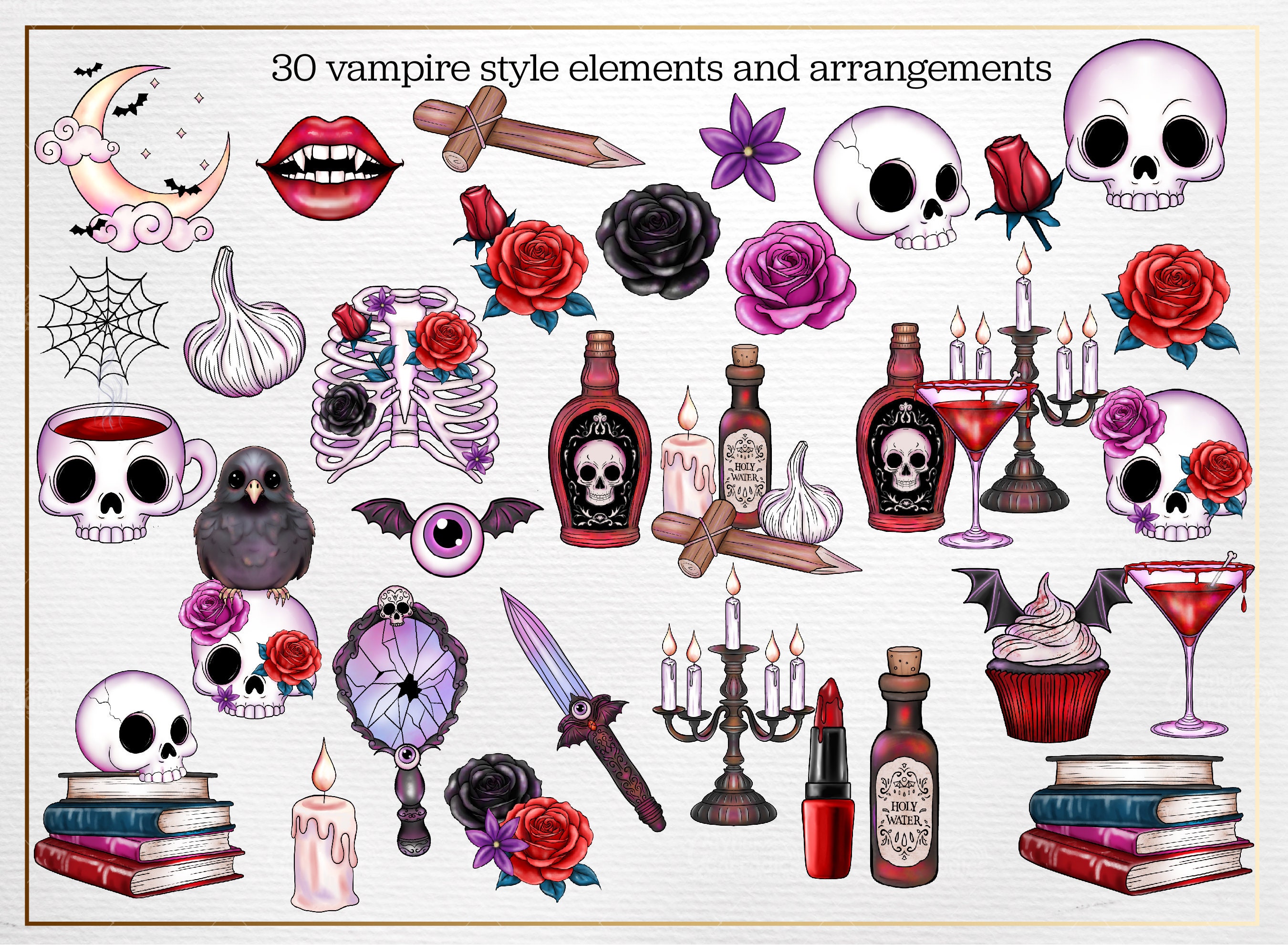 Cute Vampire Clipart Bundle - Cute Halloween Digital Paper / Clipart ...