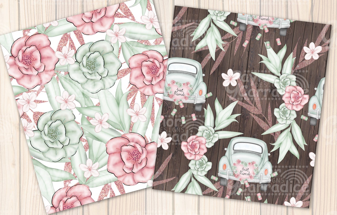 Blush, Sage, Boho Wedding Digital Papers, Rustic Bridal Shower Seamless ...