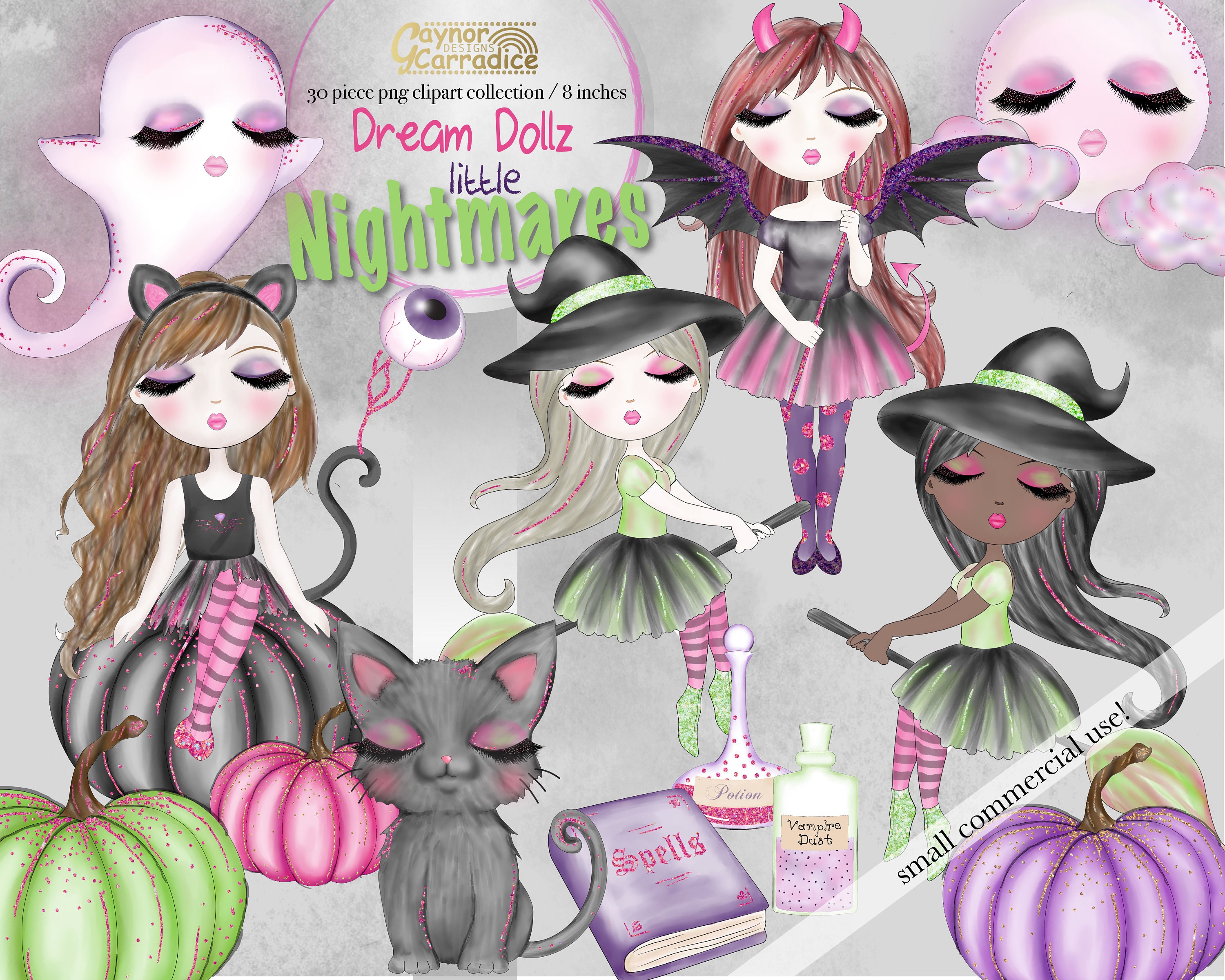 Cute girl halloween clipart watercolor halloween doll clip | Etsy