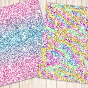 Rainbow Glitter Digital Papers - Pastel Ombre Glitter Seamless Patterns ...
