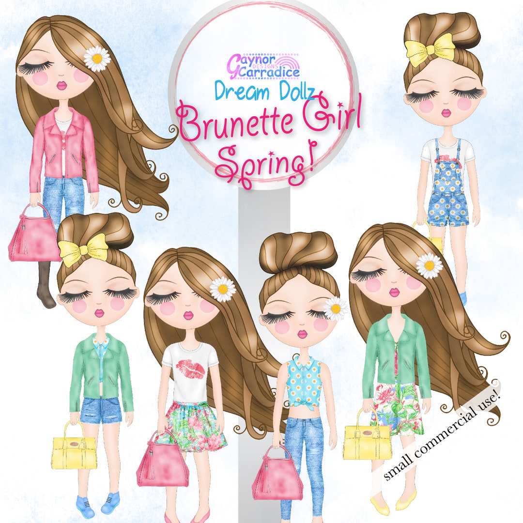 Spring Fashion Clipart Brunette Clip Art Cute Girl Dolls Graphics ...