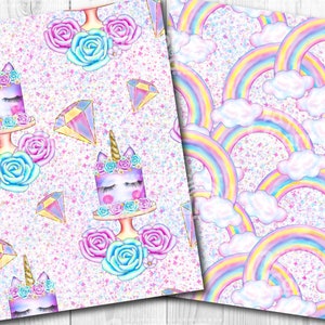 Unicorn Party Digital Papers Set Birthday Seamless Pattern Pack Unicorn ...