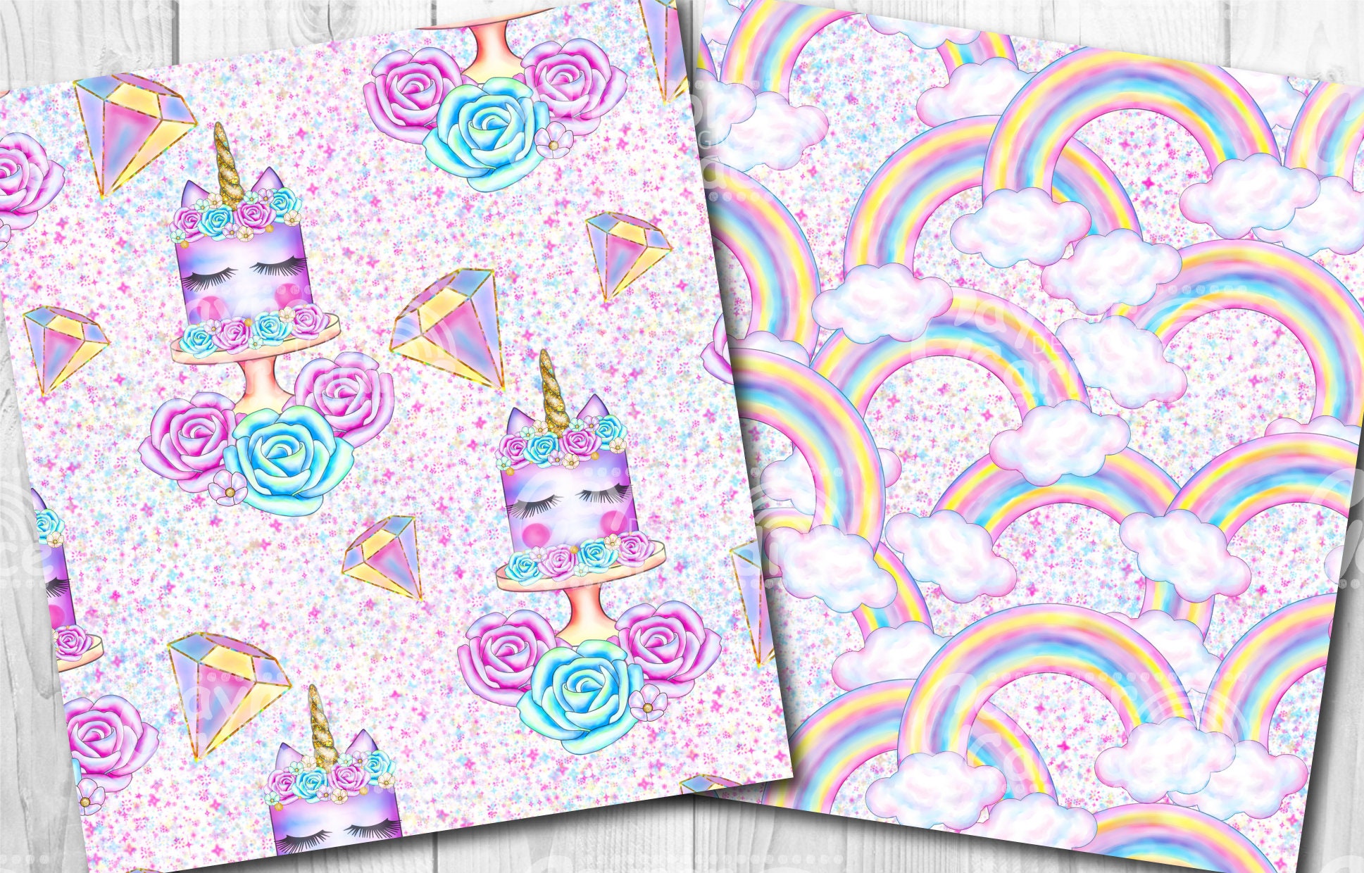 Unicorn Party Digital Papers Set Birthday Seamless Pattern | Etsy