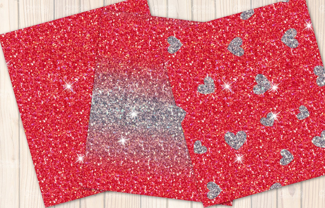 Valentines Day Glitter Digital Papers Pink Red Mint | Etsy UK