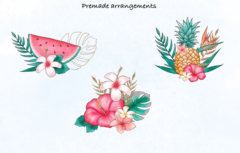 Cute Summer Clipart 36 tropical clip art in png watercolor | Etsy