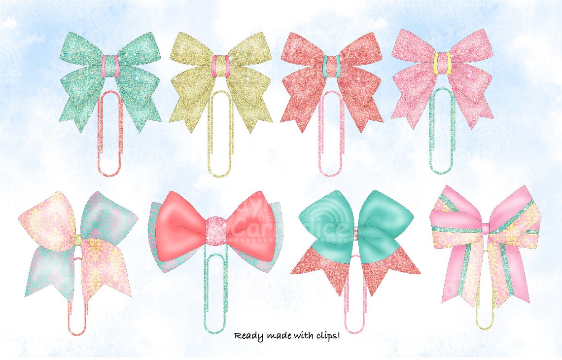 Planner bow clipart bows clip art Watercolor ribbons Coral | Etsy