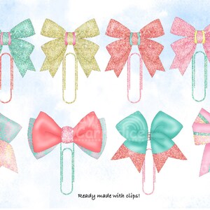 Planner Bow Clipart - Bows Clip Art Watercolor Ribbons Coral Mint ...