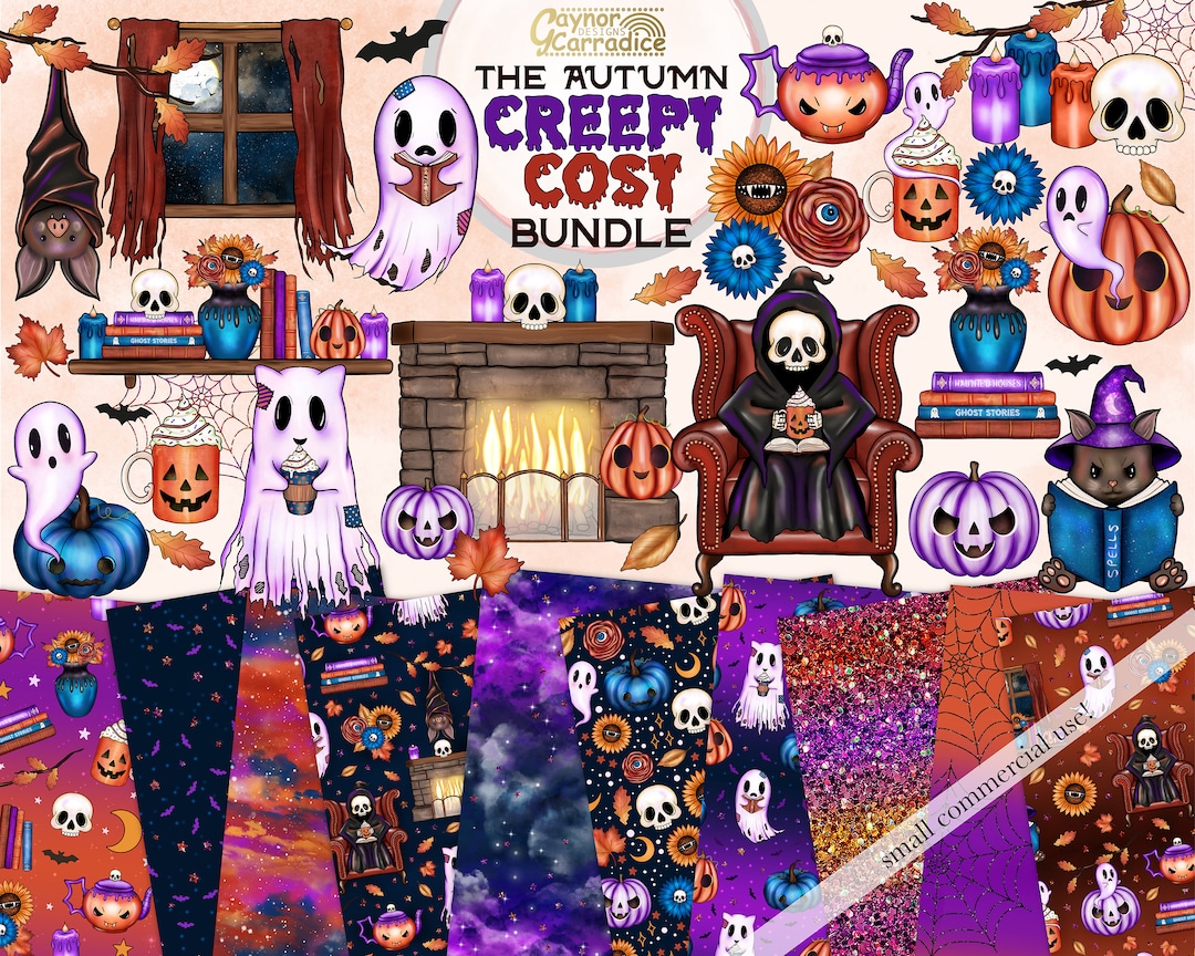 Creepy Cosy Autumn Clipart Bundle - Cute Halloween Digital Paper ...