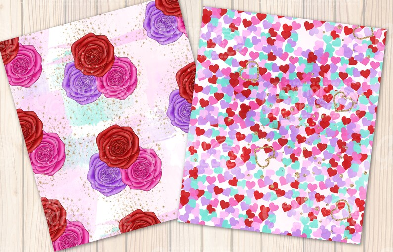 Valentine Digital Papers 10 Watercolor Valentines Seamless | Etsy