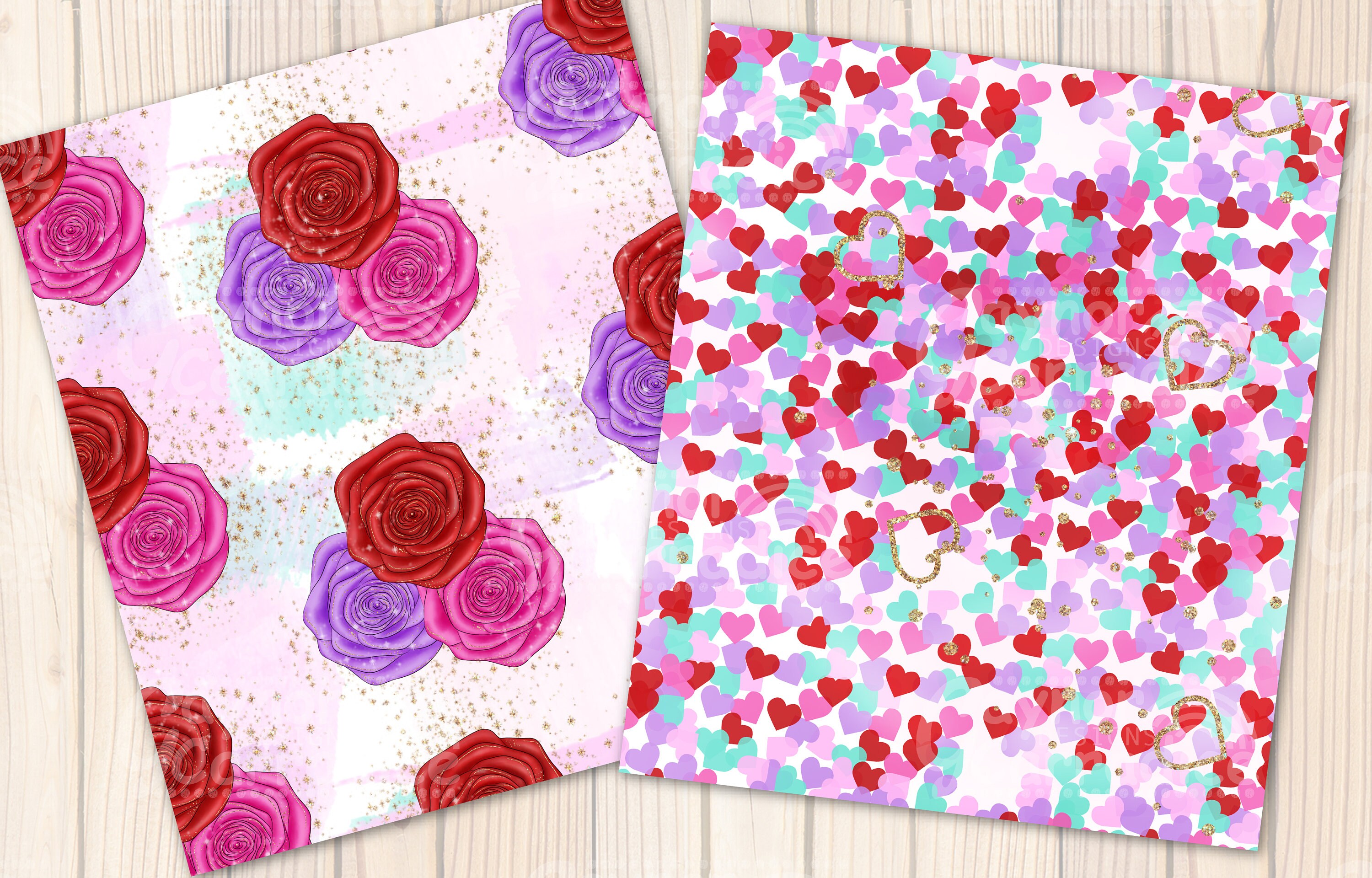 Valentine Digital Papers - 10 Watercolor Valentines Seamless Patterns ...