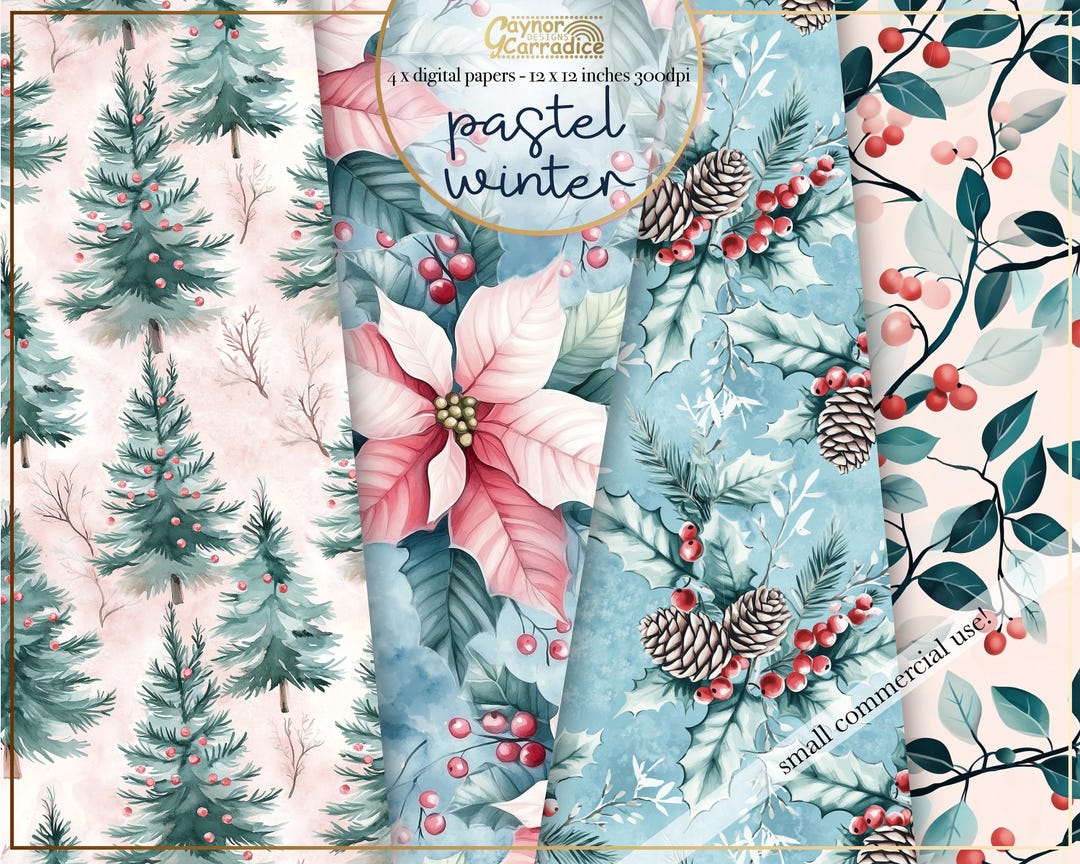 Pastel Winter Floral Digital Papers - 4 Soft Floral Seamless Patterns ...