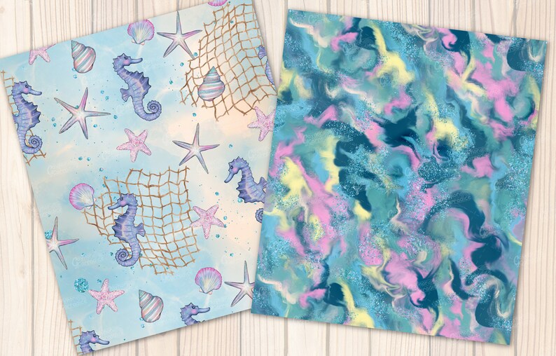 Watercolor Mermaid Digital Papers 12 Summer Seamless - Etsy