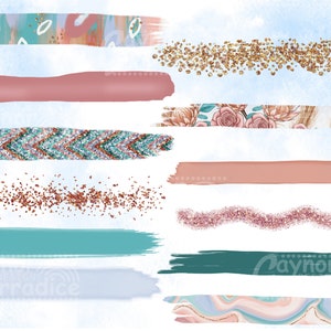 Boho Beach - Summer Brush Strokes Clipart- Blush Green Blue Paint ...