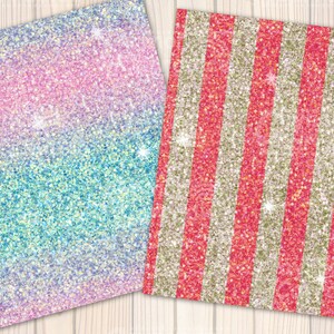 Glitter Digital Papers, Glitter Seamless Patterns in Ombre, Stripe and ...