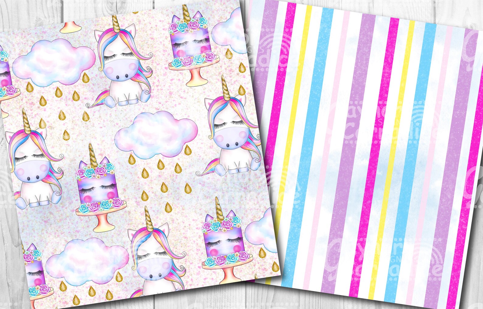 Unicorn Party Digital Papers Set Birthday Seamless Pattern | Etsy