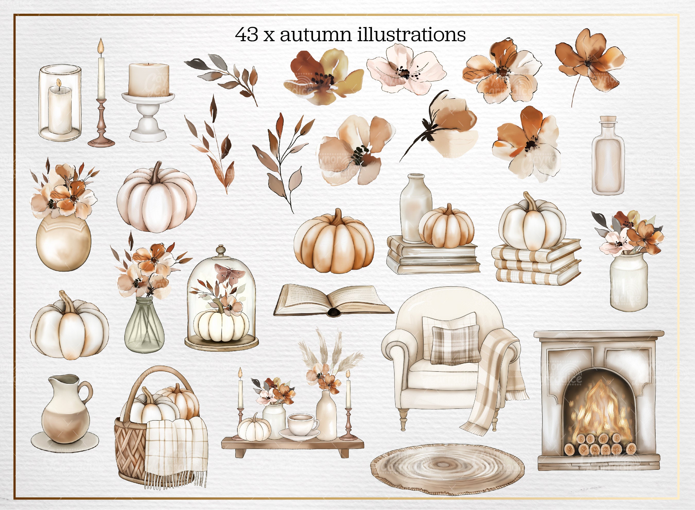 Boho Autumn Clipart Bundle - Pastel Fall Digital Paper / Fall Clipart ...