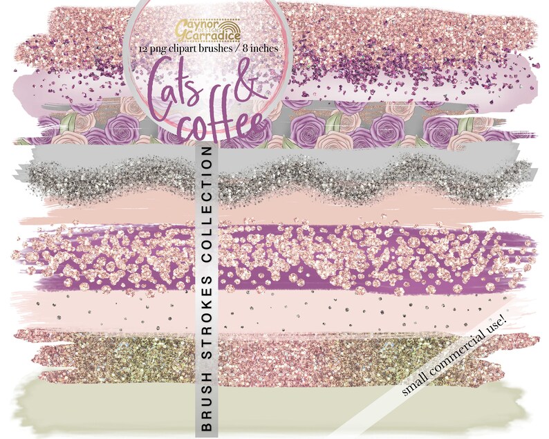 Pastel Brush Strokes Clipart - Blush and Purple Glitter Paint Strokes ...