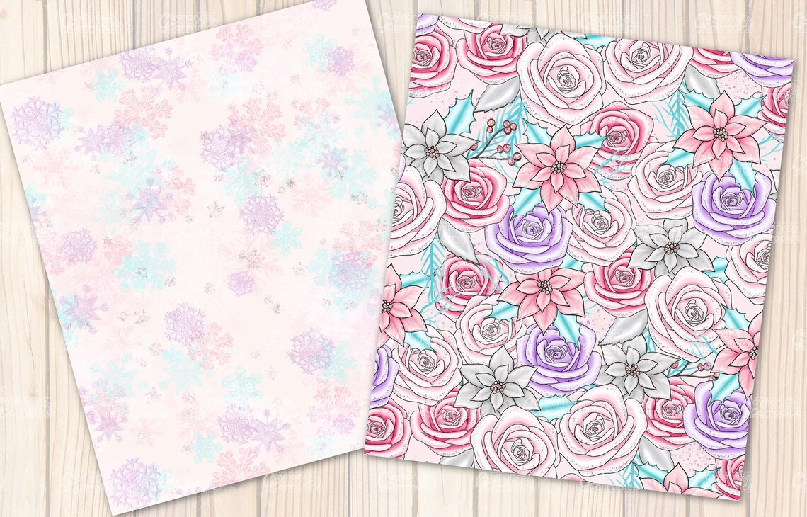 Girly Christmas Digital Papers 12 Pink Winter Seamless | Etsy