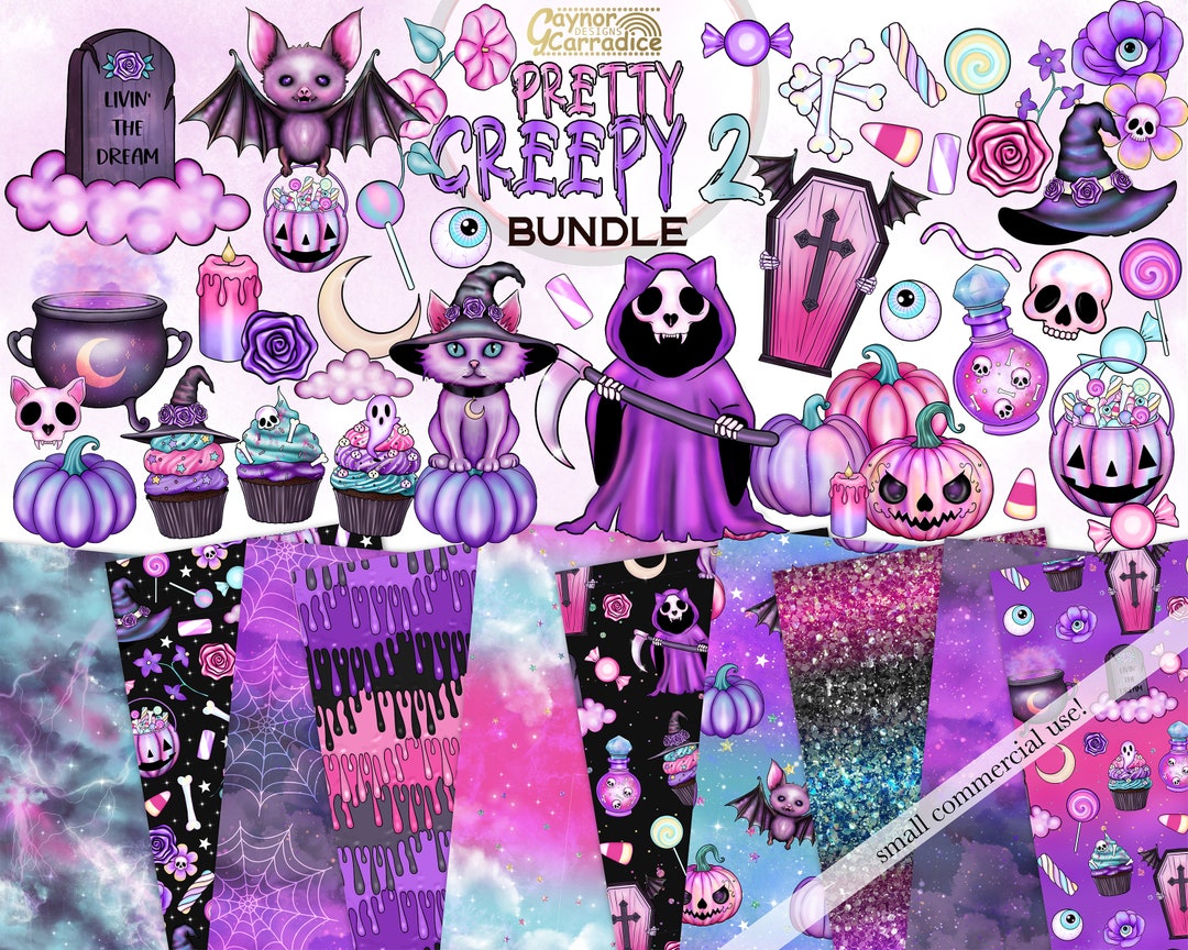 Pretty Creepy Clipart Bundle 2 - Cute Halloween Digital Paper, Clipart ...