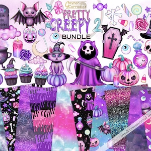 Pretty Creepy Clipart Bundle 2 - Cute Halloween Digital Paper, Clipart ...