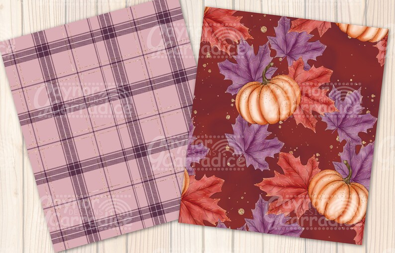 Autumn Digital Papers Fall Seamless Patterns Rust Purple | Etsy