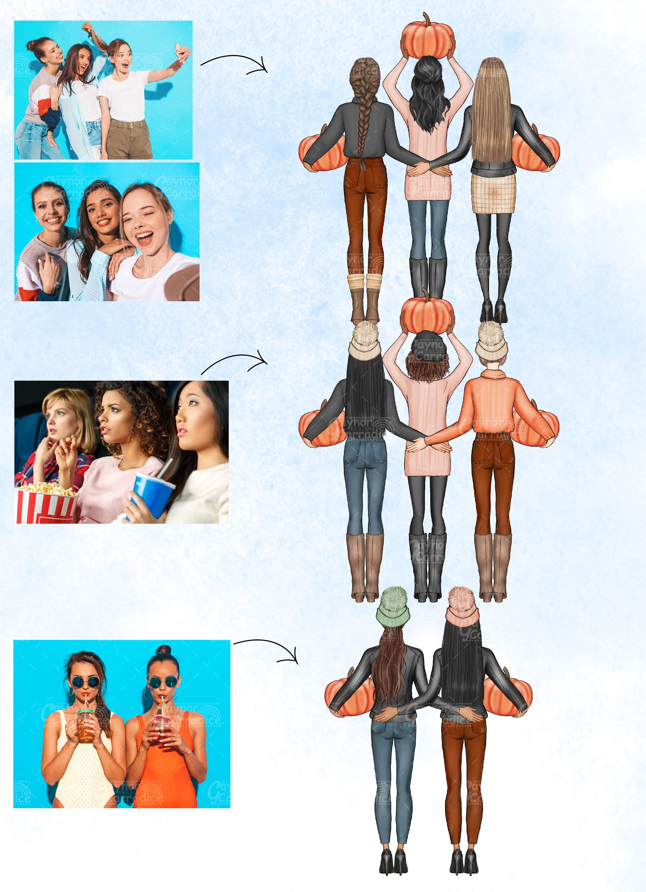 Autumn Besties Customizable Girls - Best Friends Clipart - Fall BFF ...